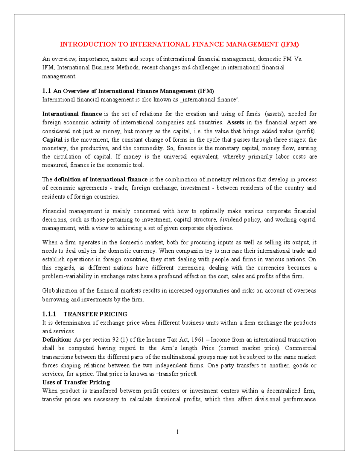 Week 1 Class Notes Introduction To If Introduction To International