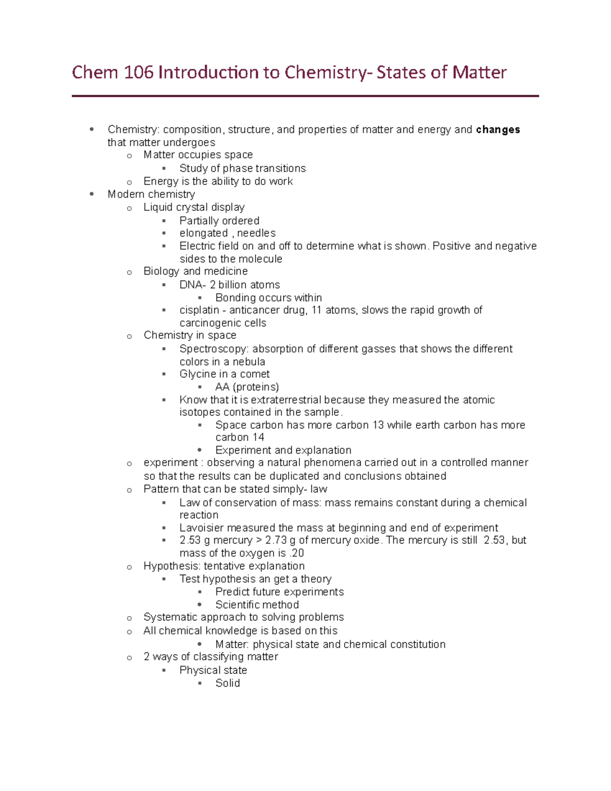 Chem 106 Introduction to Chemistry - Chem 106 Introduction to States of ...