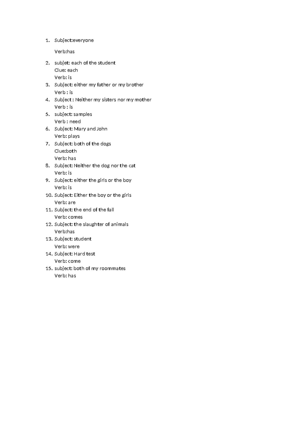 English fot tertiary - Subject + Verd - Subject:everyone Verb:has ...