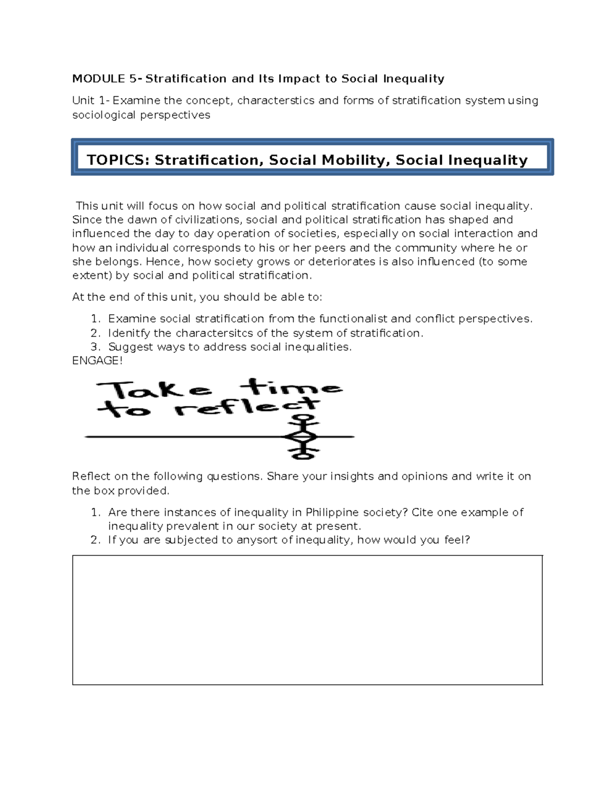 AY 2021- UCSP- Module 5- First Grading - MODULE 5- Stratification and ...