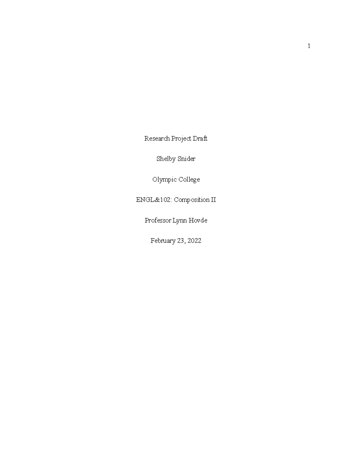 English Research Project Draft - Research Project Draft Shelby Snider ...