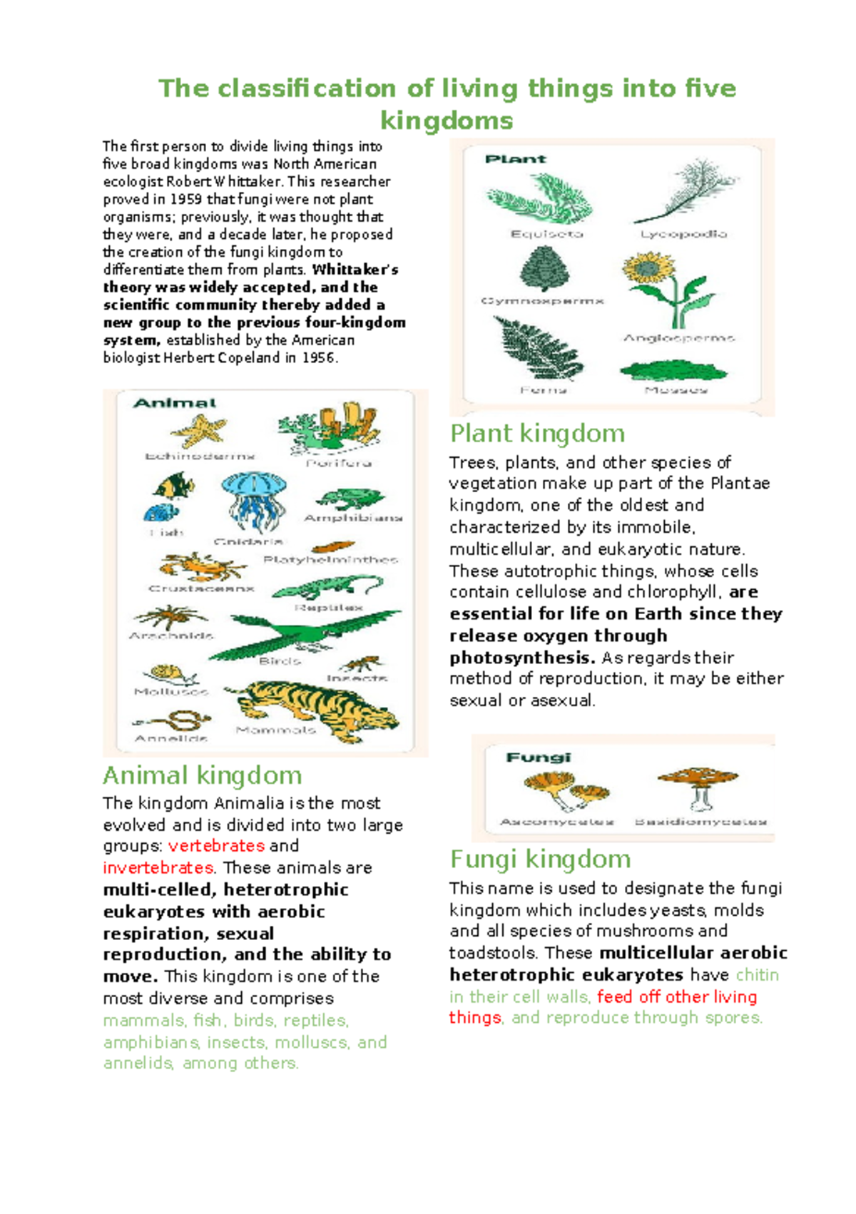 5 Kingdoms OF Living Things - The classification of living things into ...