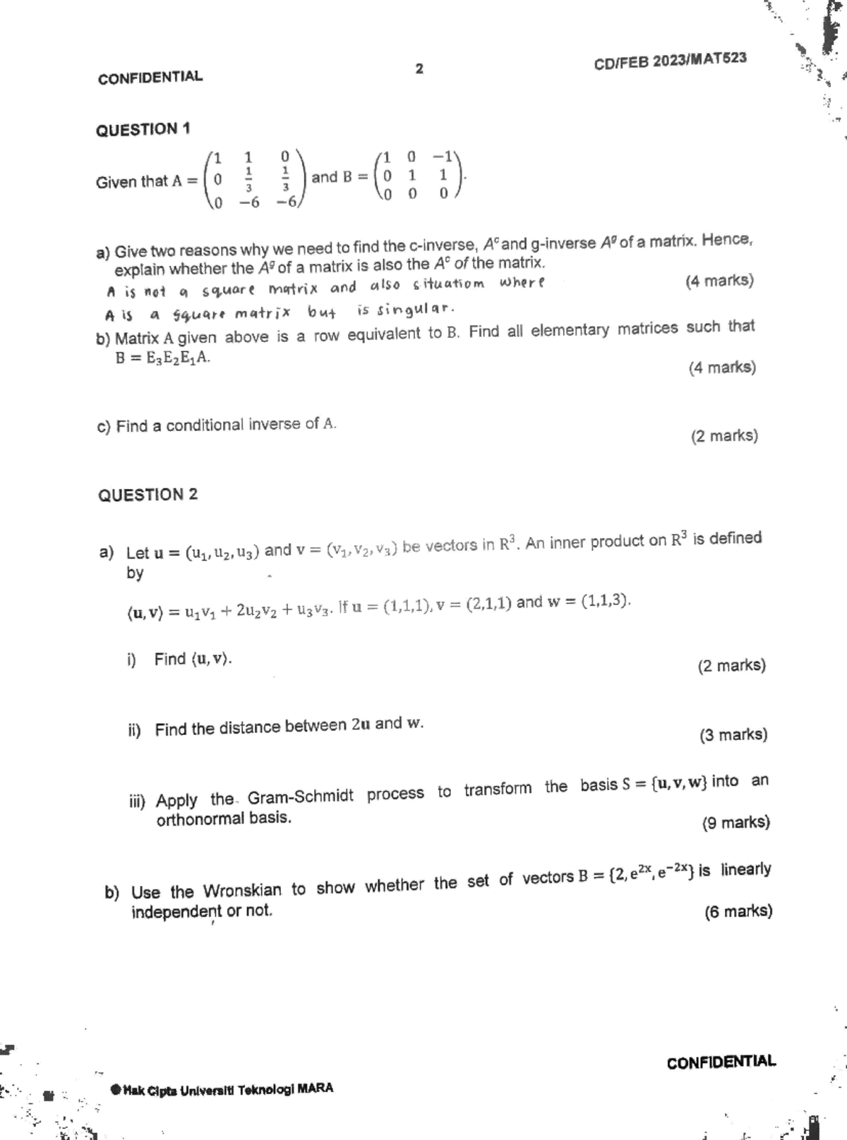 Mat523 feb2023 - Pyq - Linear algebra ii - Studocu