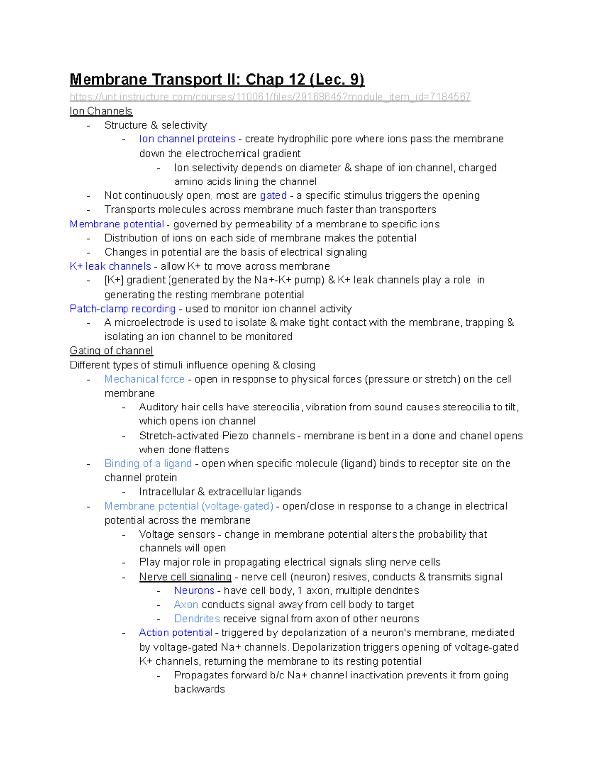 Cel Bio Chap 12 Notes 2 - membrane transport part 2 - Membrane ...
