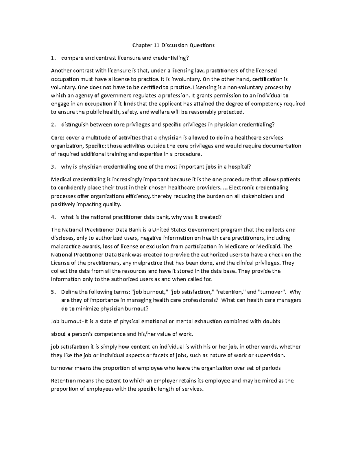 Chapter 11 Discussion Questions - Chapter 11 Discussion Questions 1 ...