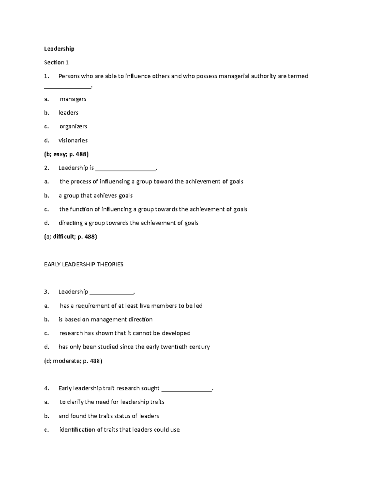 Leadership - Revision questions with answers on leaership - Leadership ...
