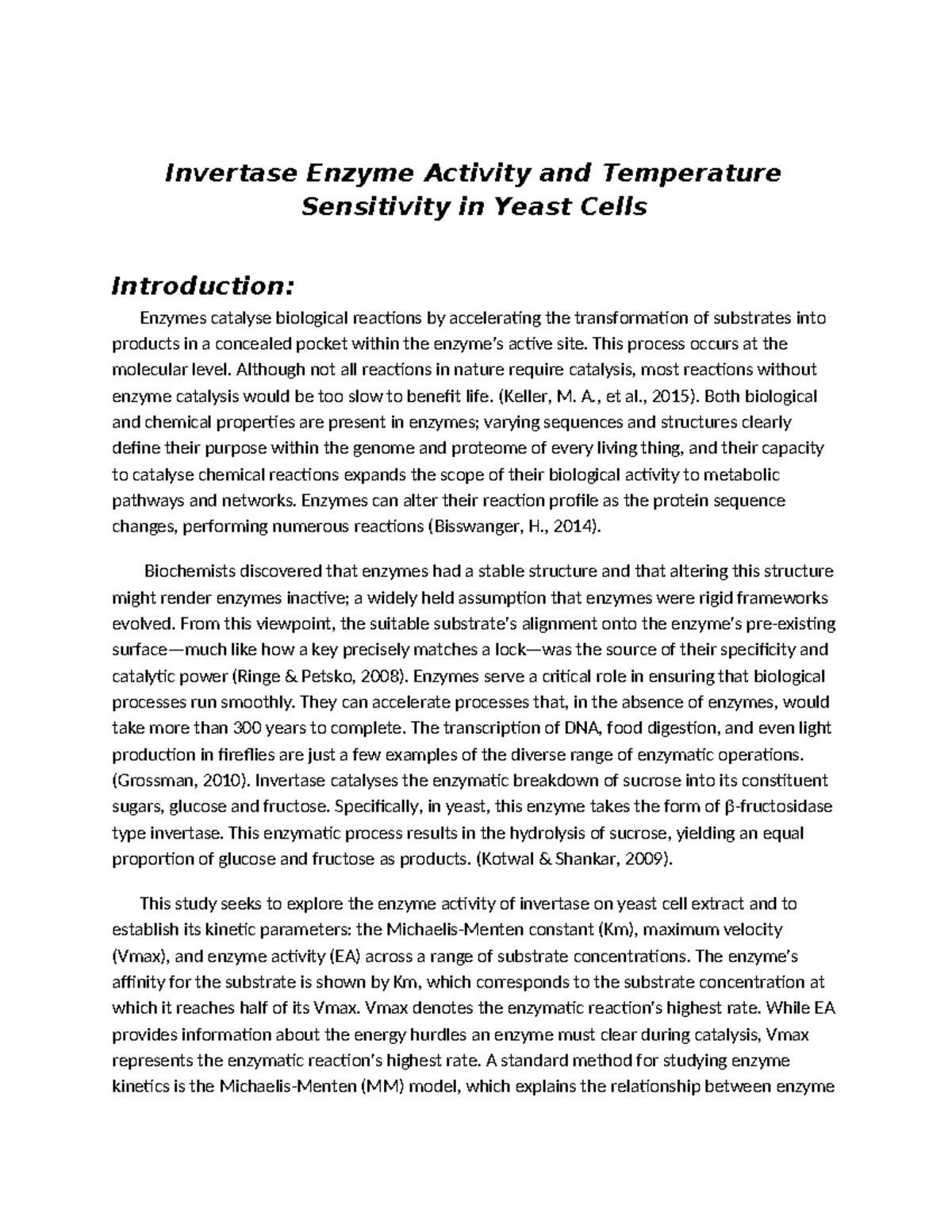 Enzyme lab report - Invertase Enzyme Activity and Temperature ...