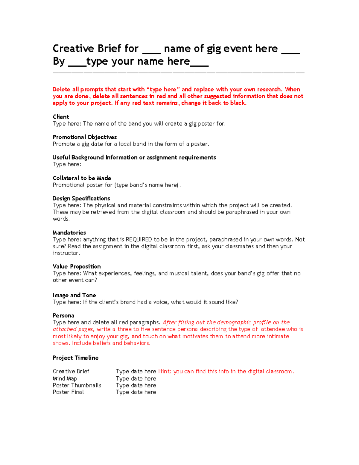 Creative Brief for Gig Poster Tomodify - Creative Brief for ___ name of ...