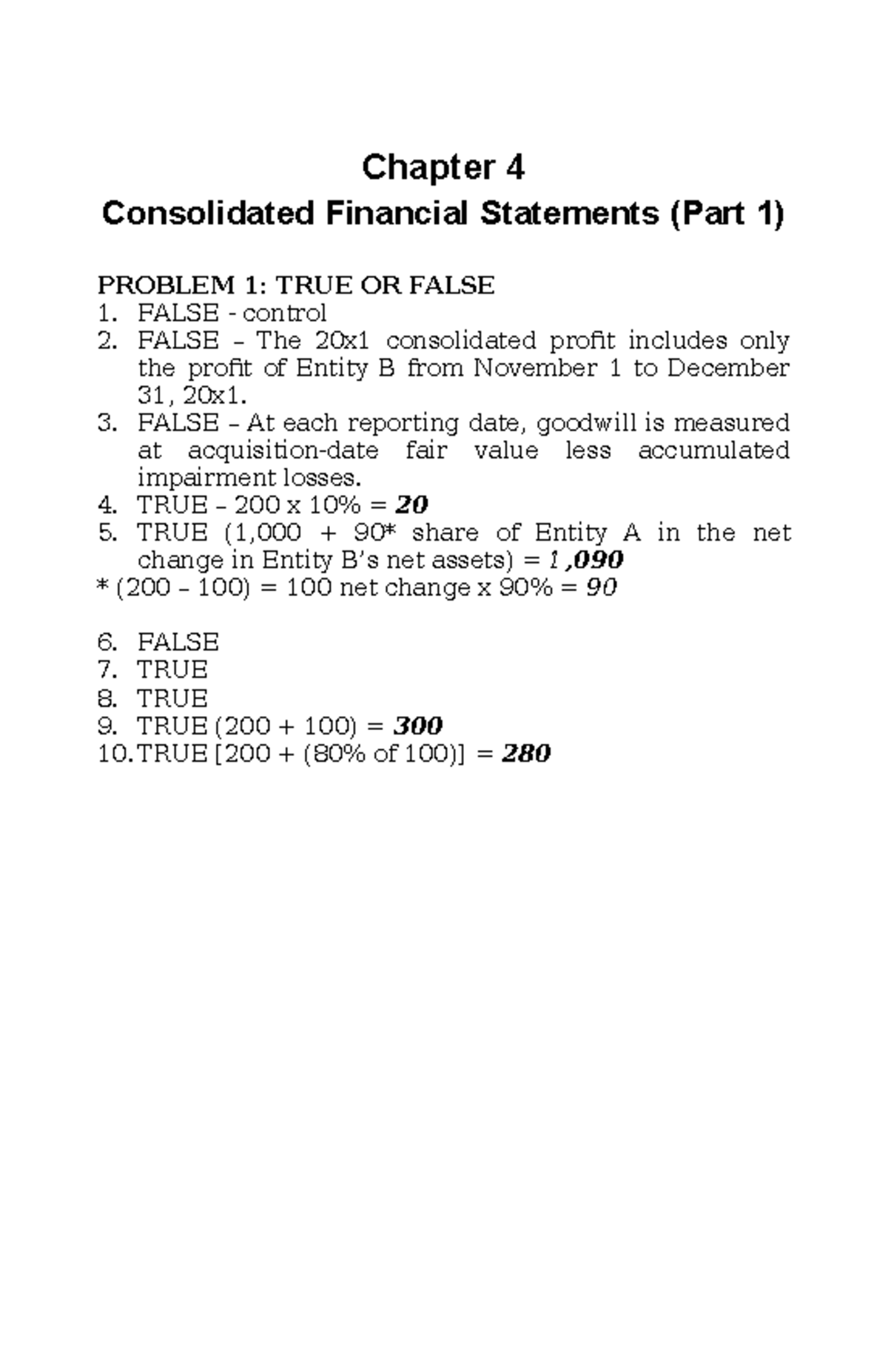 SOL.-MAN - Chapter 4 Consolidated Financial Statements (Part 1) PROBLEM ...