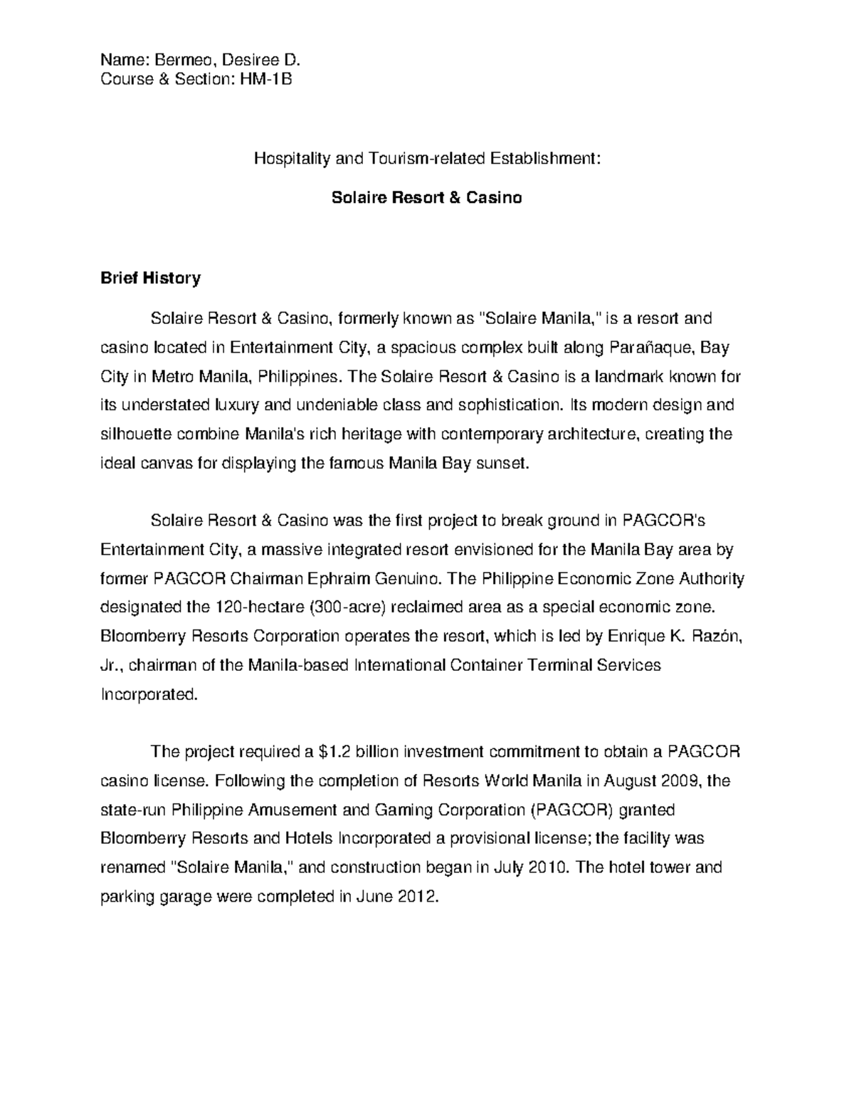 MAP Case Study Bermeo HM 1B - Name: Bermeo, Desiree D. Course & Section ...