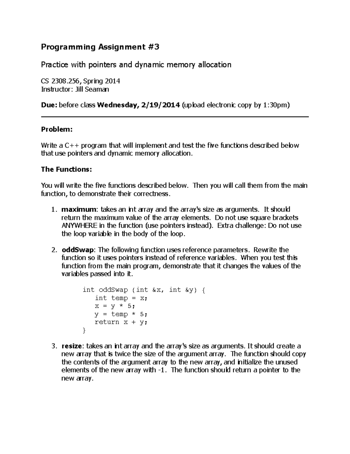 Assignment 3 Cs 2308 Programming Assignment Practice With Pointers And Dynamic Memory
