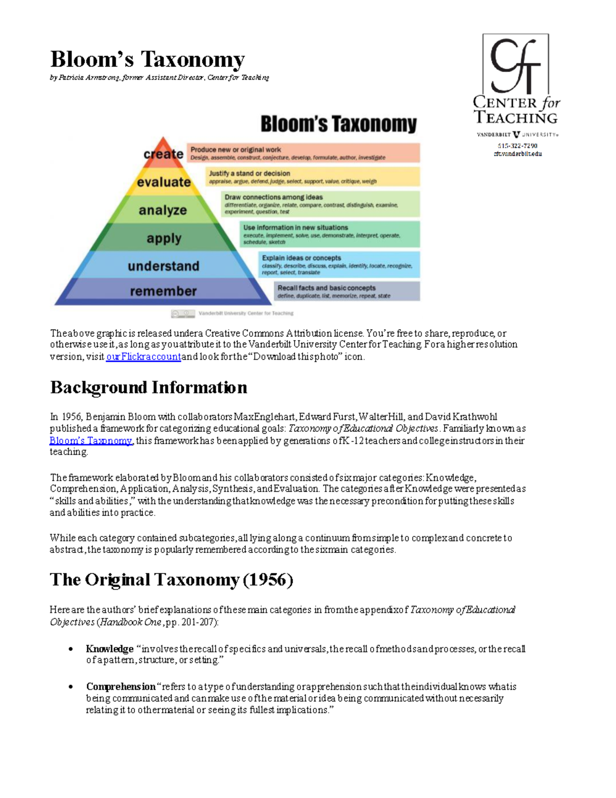 Bloom's Taxonomy - Bloom’s Taxonomy by Patricia Armstrong, former ...