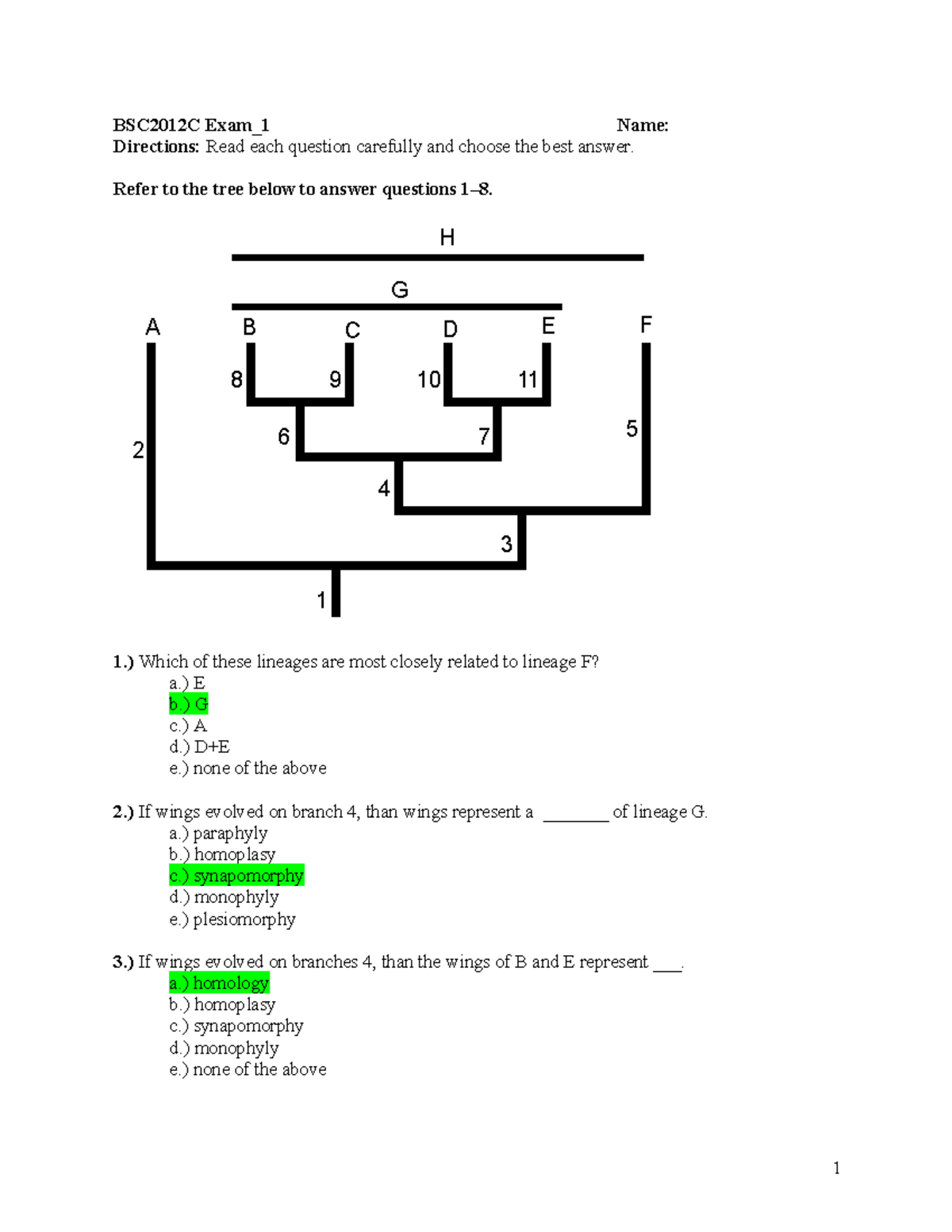 Exam 1 Key - He posted the exam keys at the end of each year and they ...