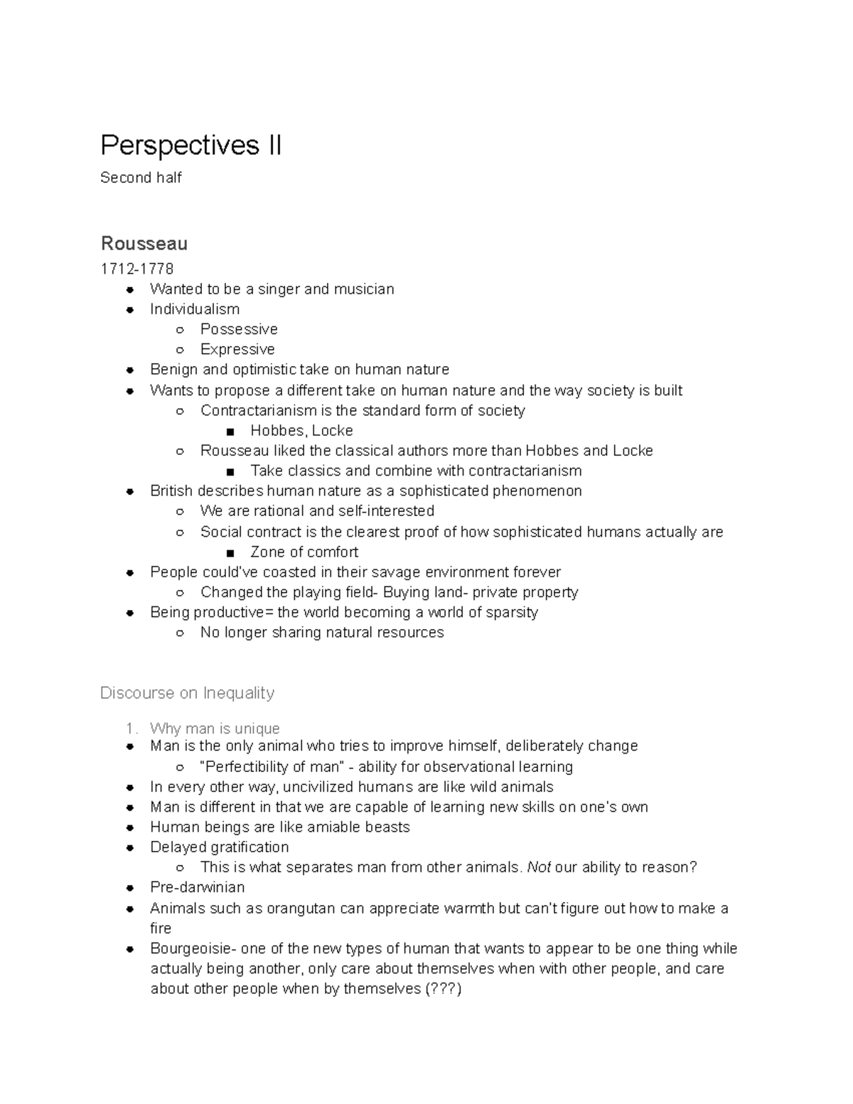 Perspectives II pt 2 - Perspectives II Second half Rousseau 1712 ...