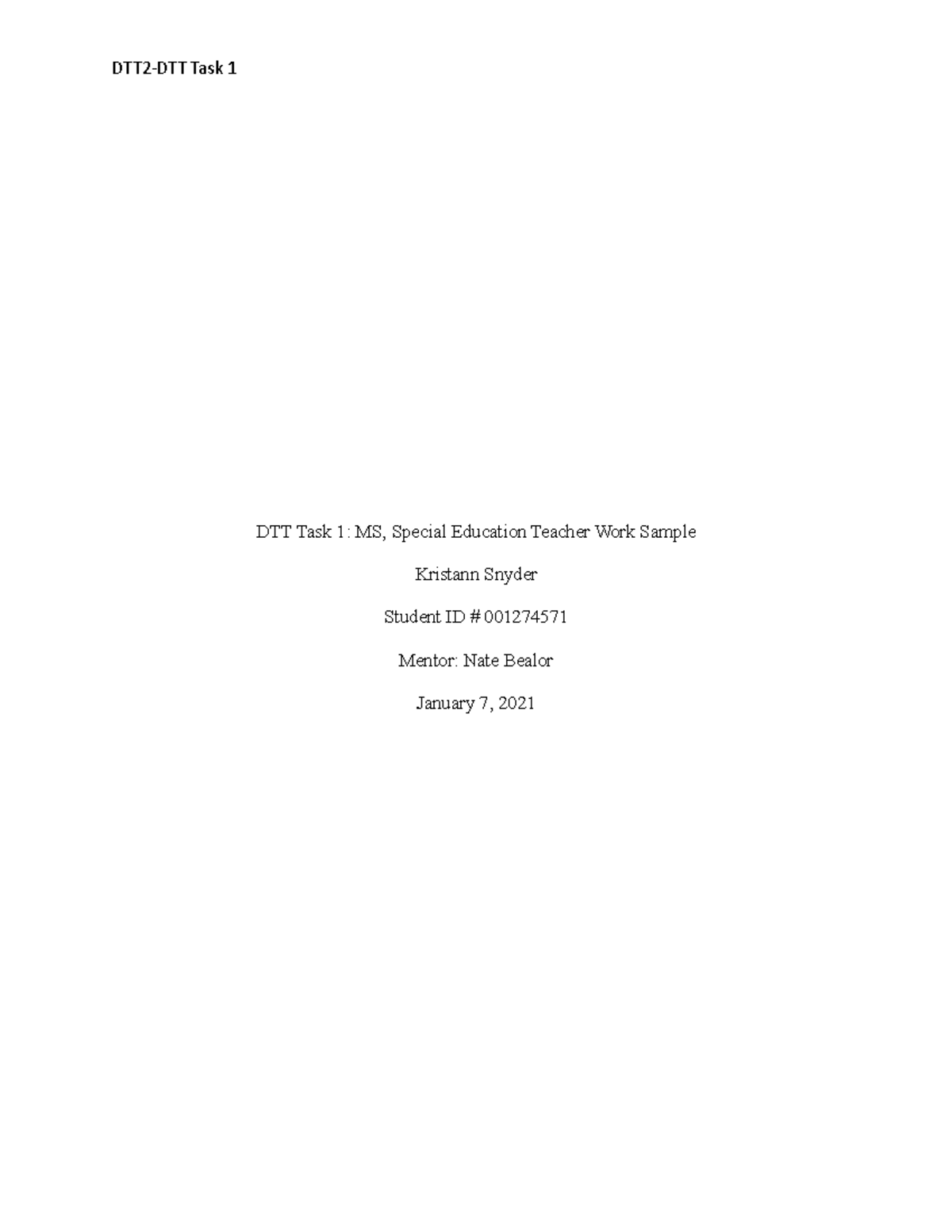DTT Task 1 - School Demographics - DTT Task 1: MS, Special Education ...