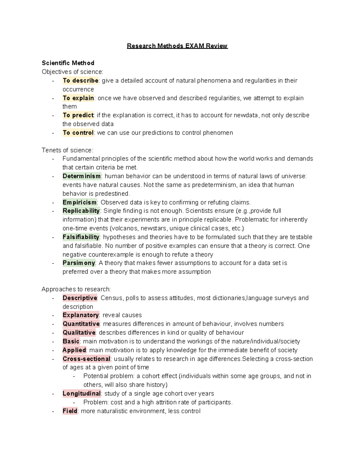 Research Methods EXAM Review - Research Methods EXAM Review Scientific ...