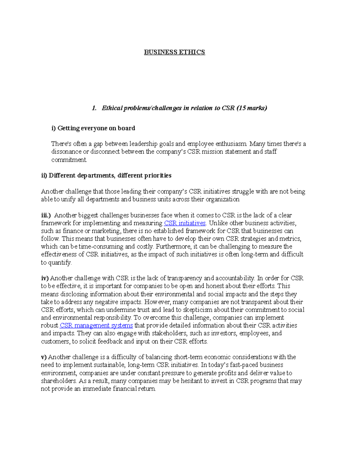 Business Ethics TO Share - BUSINESS ETHICS Ethical problems/challenges ...