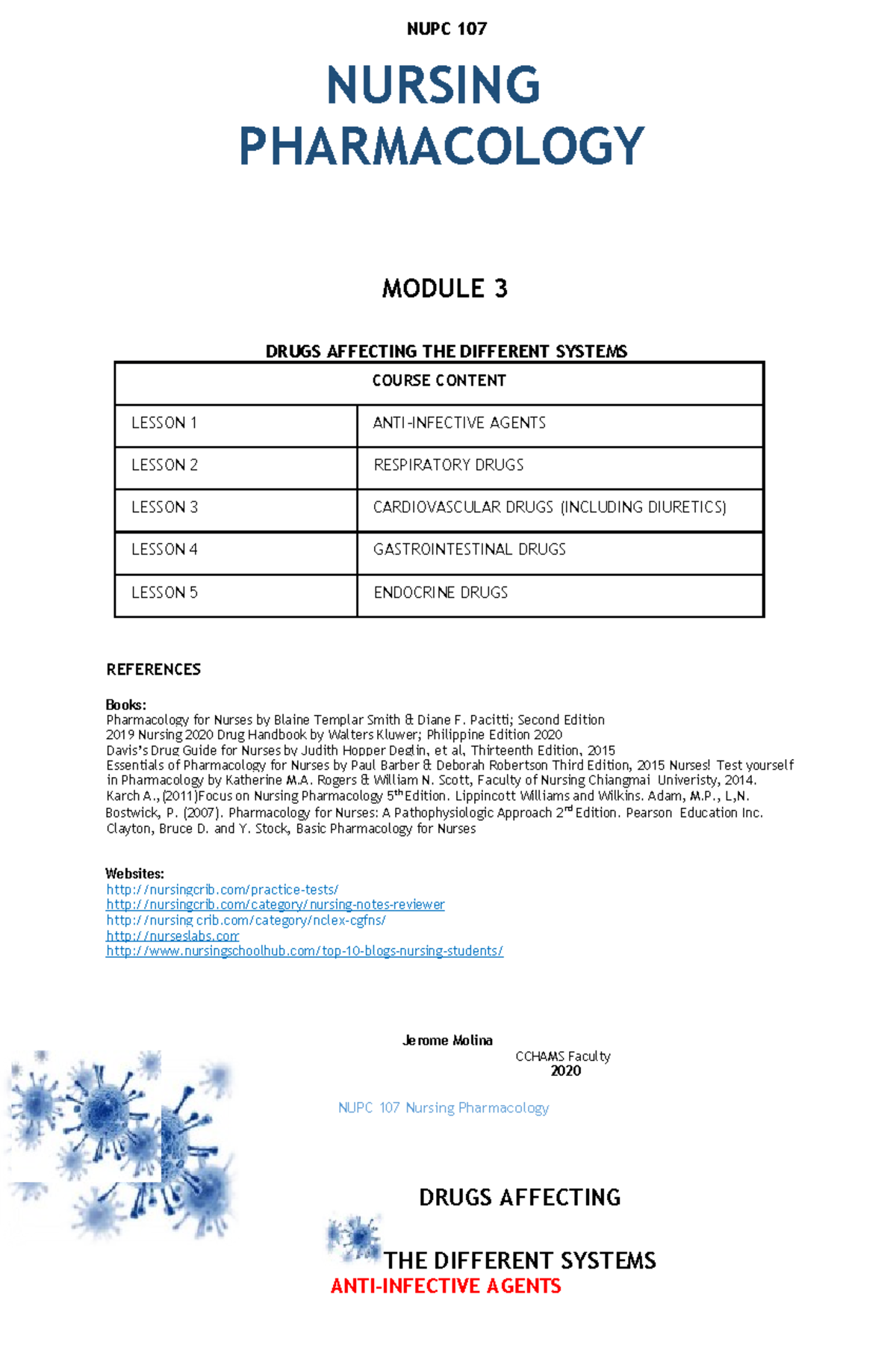 Module 3 Lesson 1 Anti Infectives - NUPC 107 NURSING PHARMACOLOGY ...