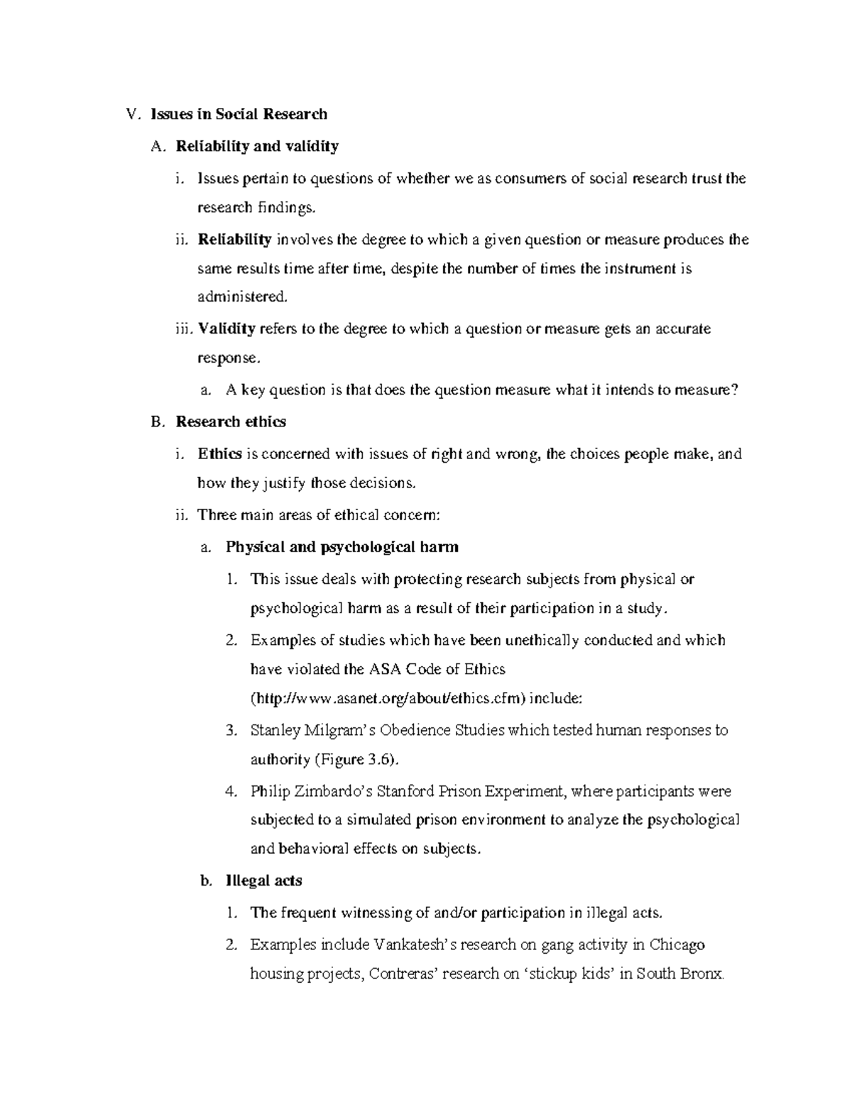 Week 3 notes 8 - V. Issues in Social Research A. Reliability and ...