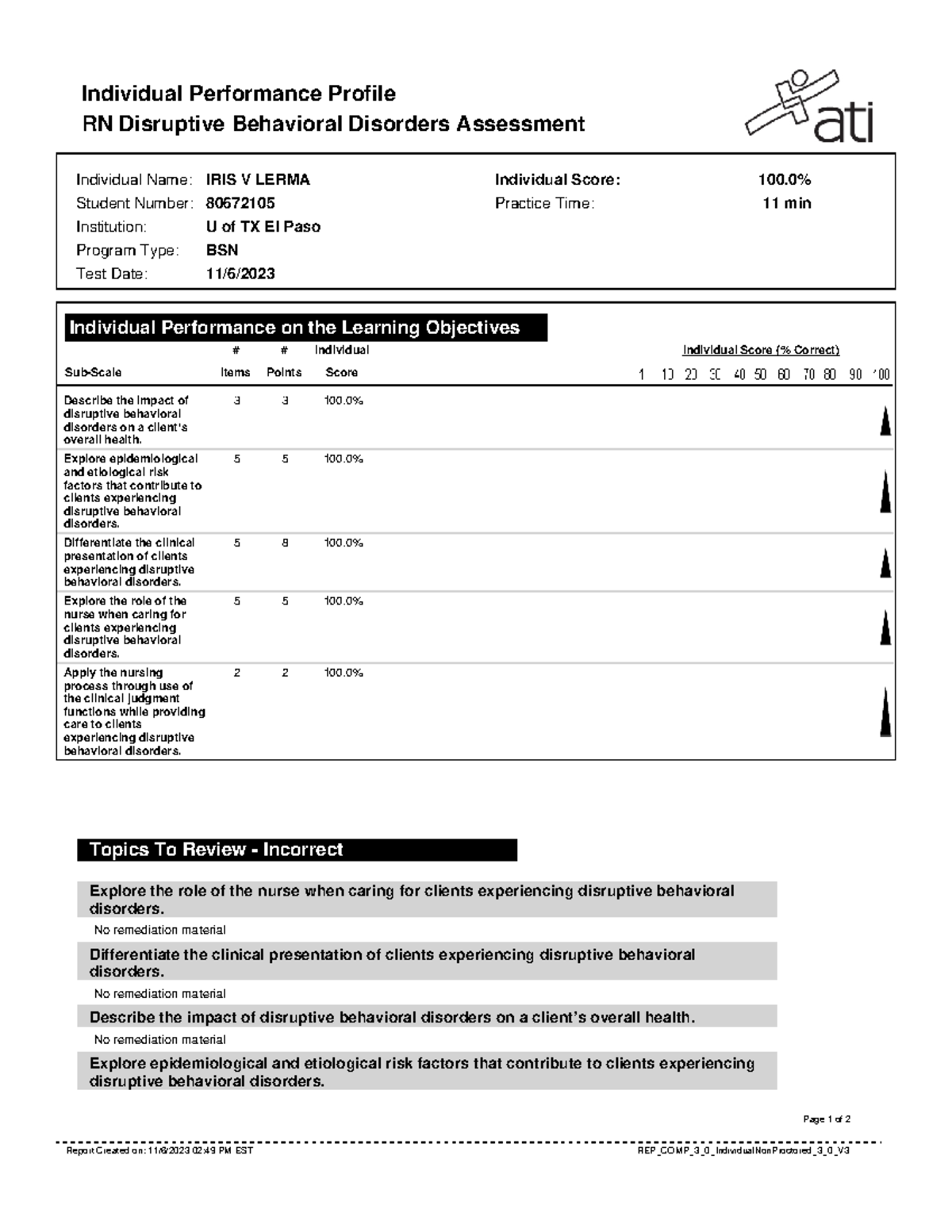 Disruptive Behavioral Disorders Assessment - Individual Performance ...
