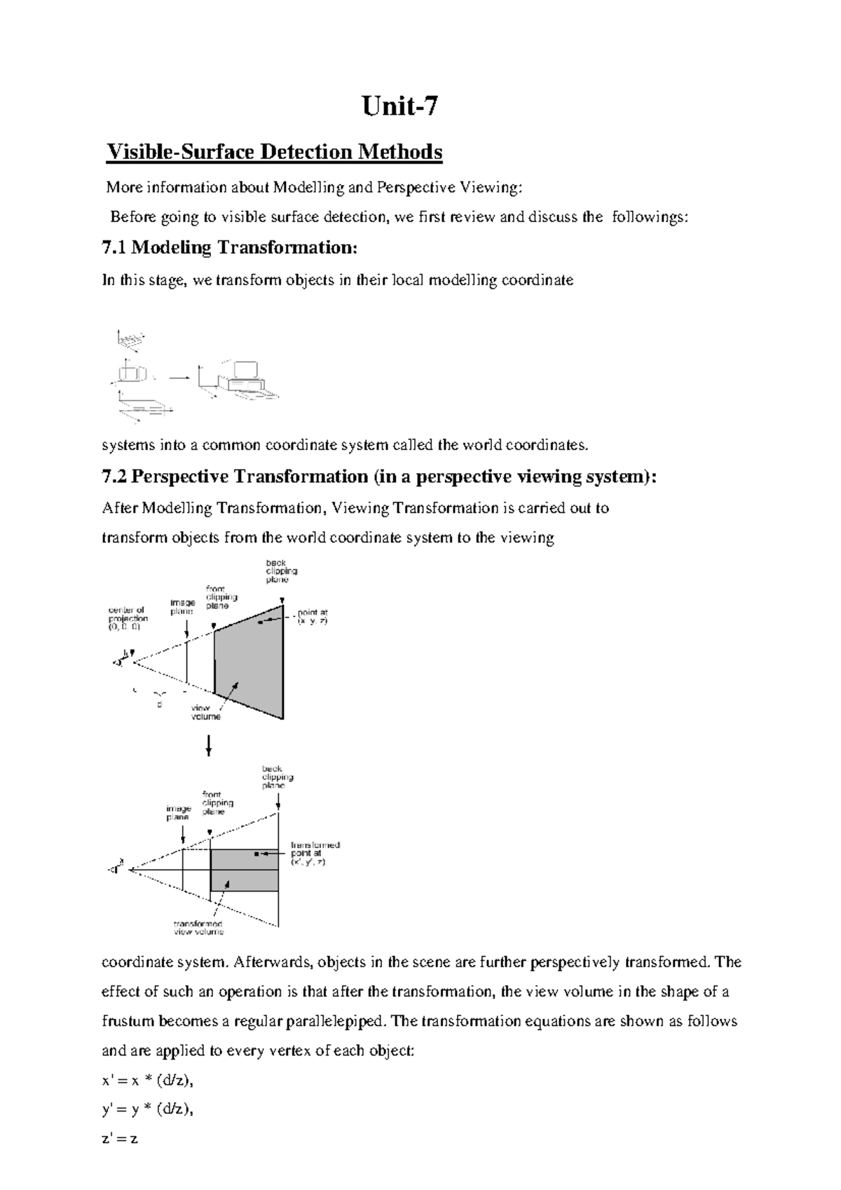 Computer Graphics 3 - Unit- Visible-Surface Detection Methods More ...