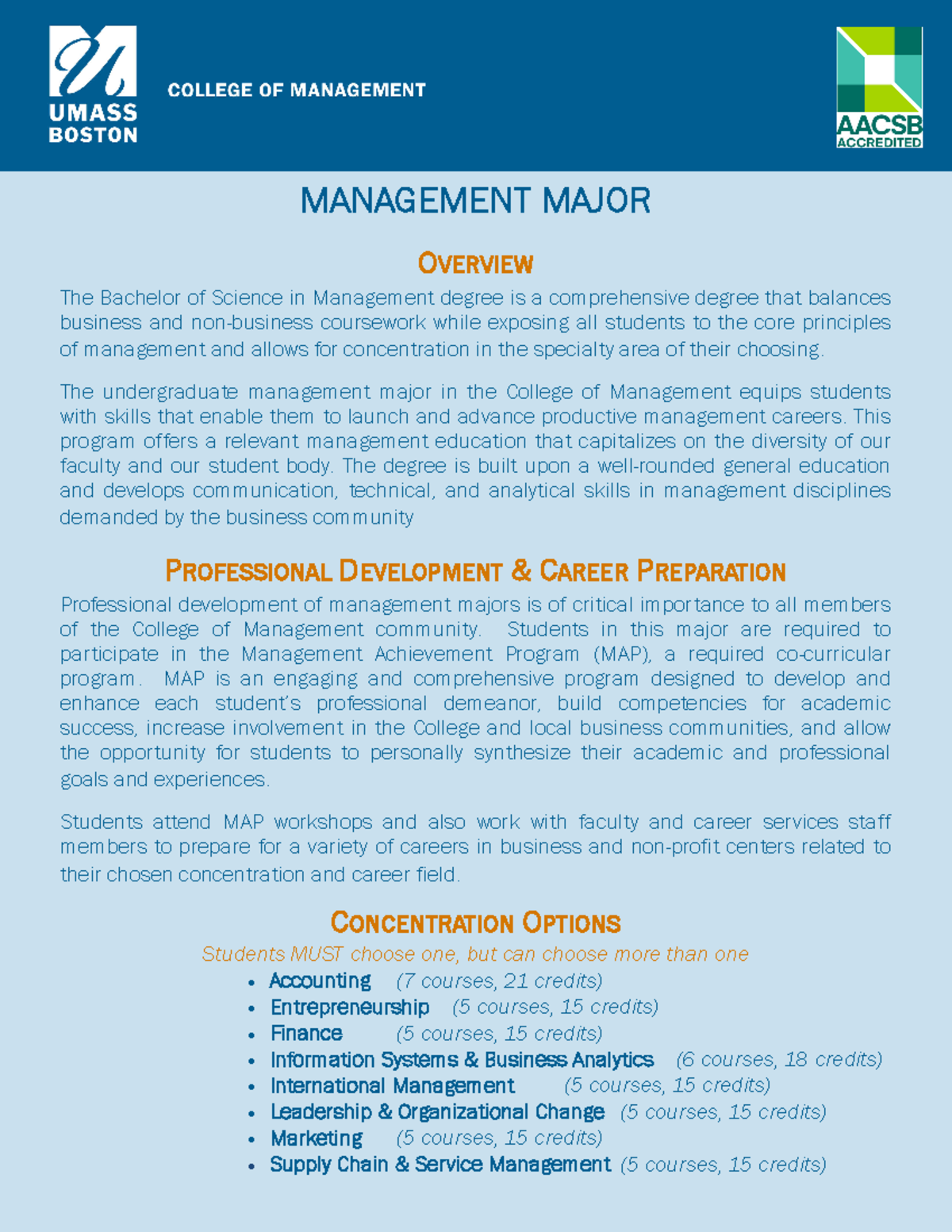 AA Management Major - MANAGEMENT MAJOR OVERVIEW The Bachelor of Science ...