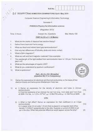 Model Question papers - Computer Science and Engineering - Studocu