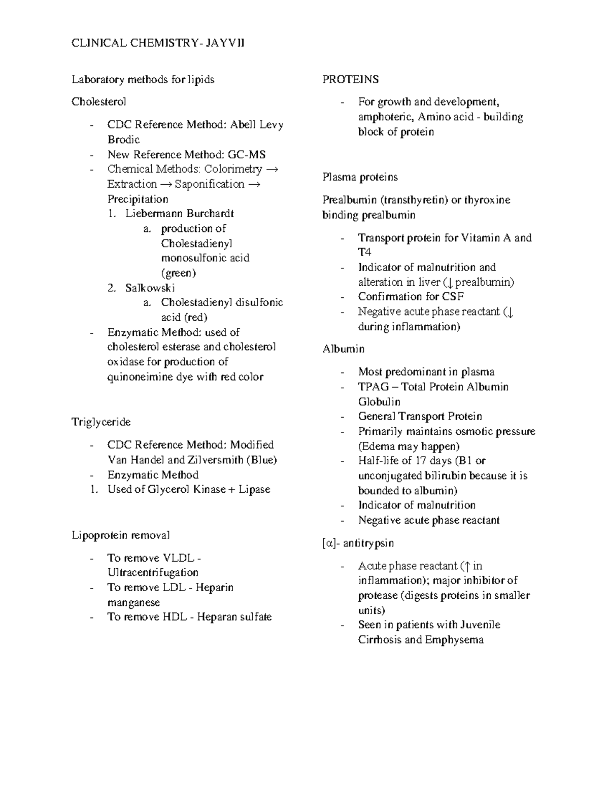 Clinical Chemistry - 5 - CLINICAL CHEMISTRY- JAYVII Laboratory methods ...