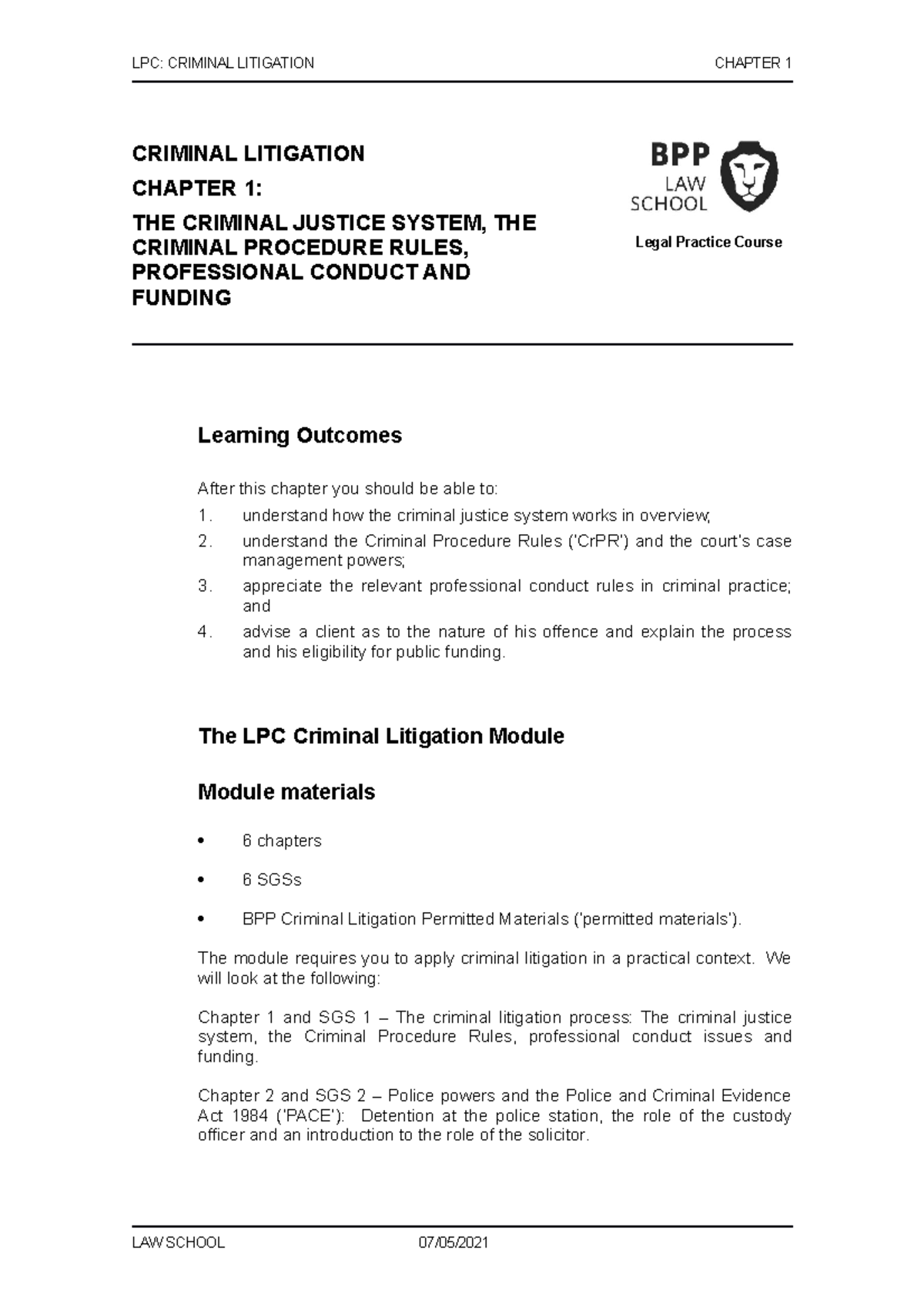 Criminal Litigation Chapter 1 21-22 - LPC: CRIMINAL LITIGATION CHAPTER ...