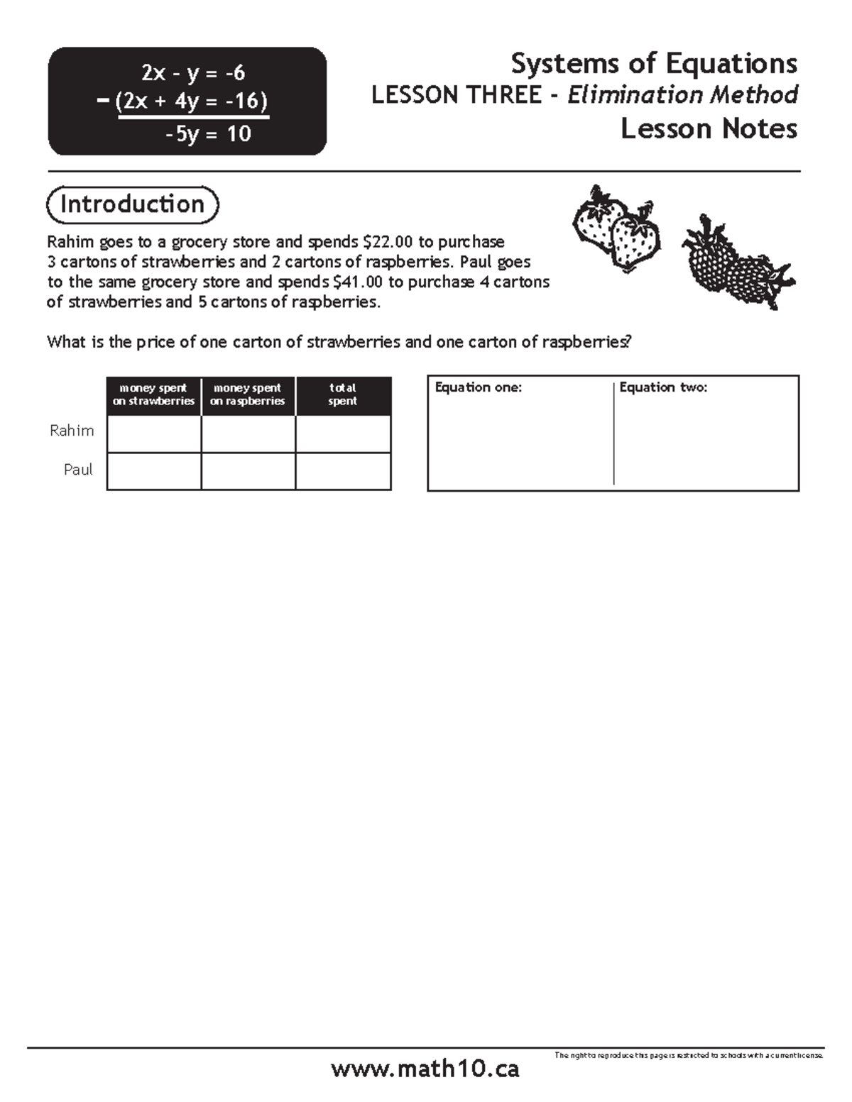 Math 4 - Math - LESSON THREE - Elimination Method Lesson Notes ...