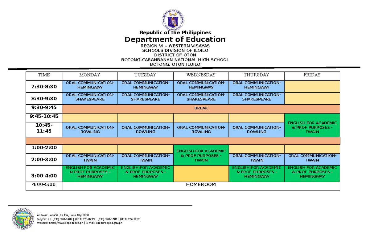 My-schedule - TIME SCHEDULE - Republic of the Philippines Department of ...