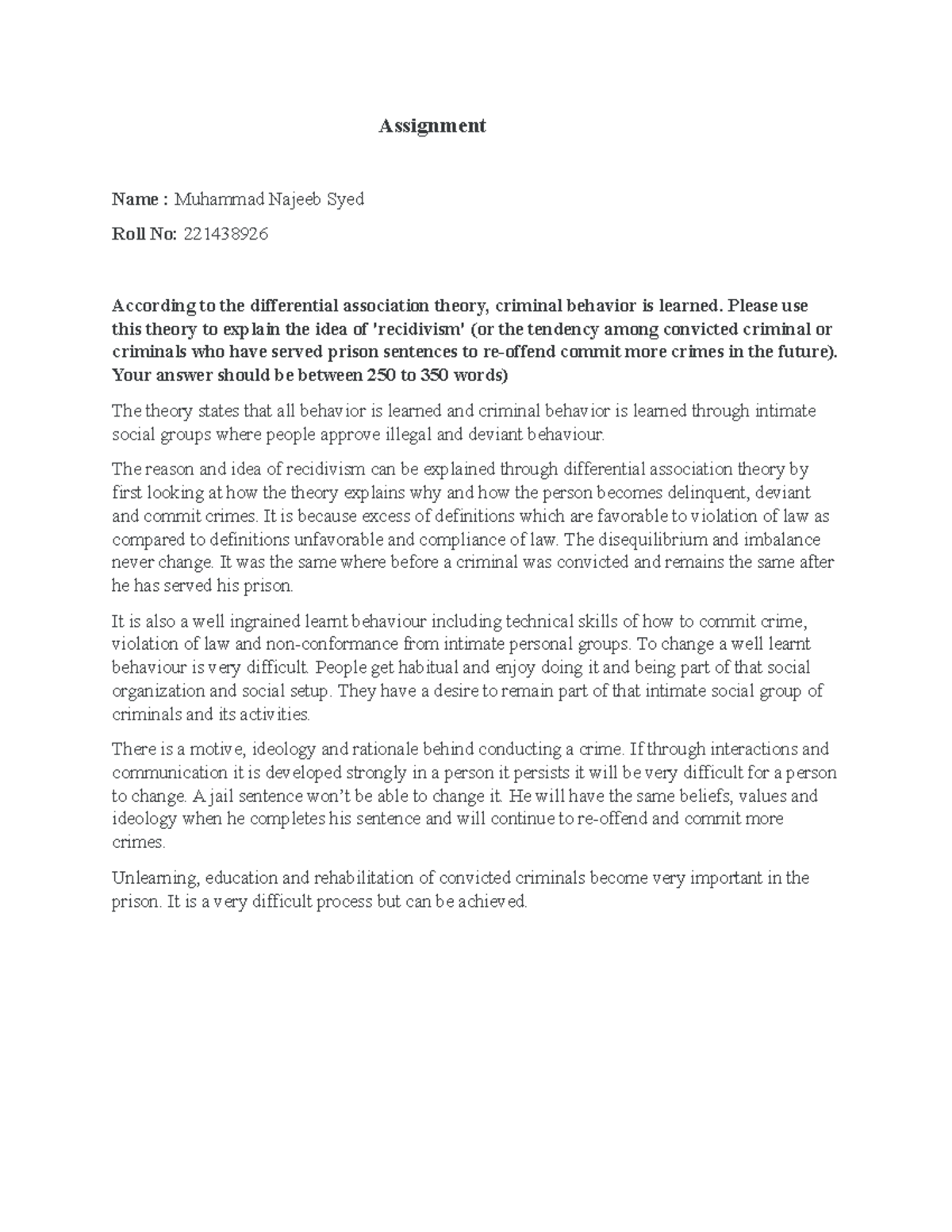 Assignment - BASICS - Assignment Name : Muhammad Najeeb Syed Roll No ...