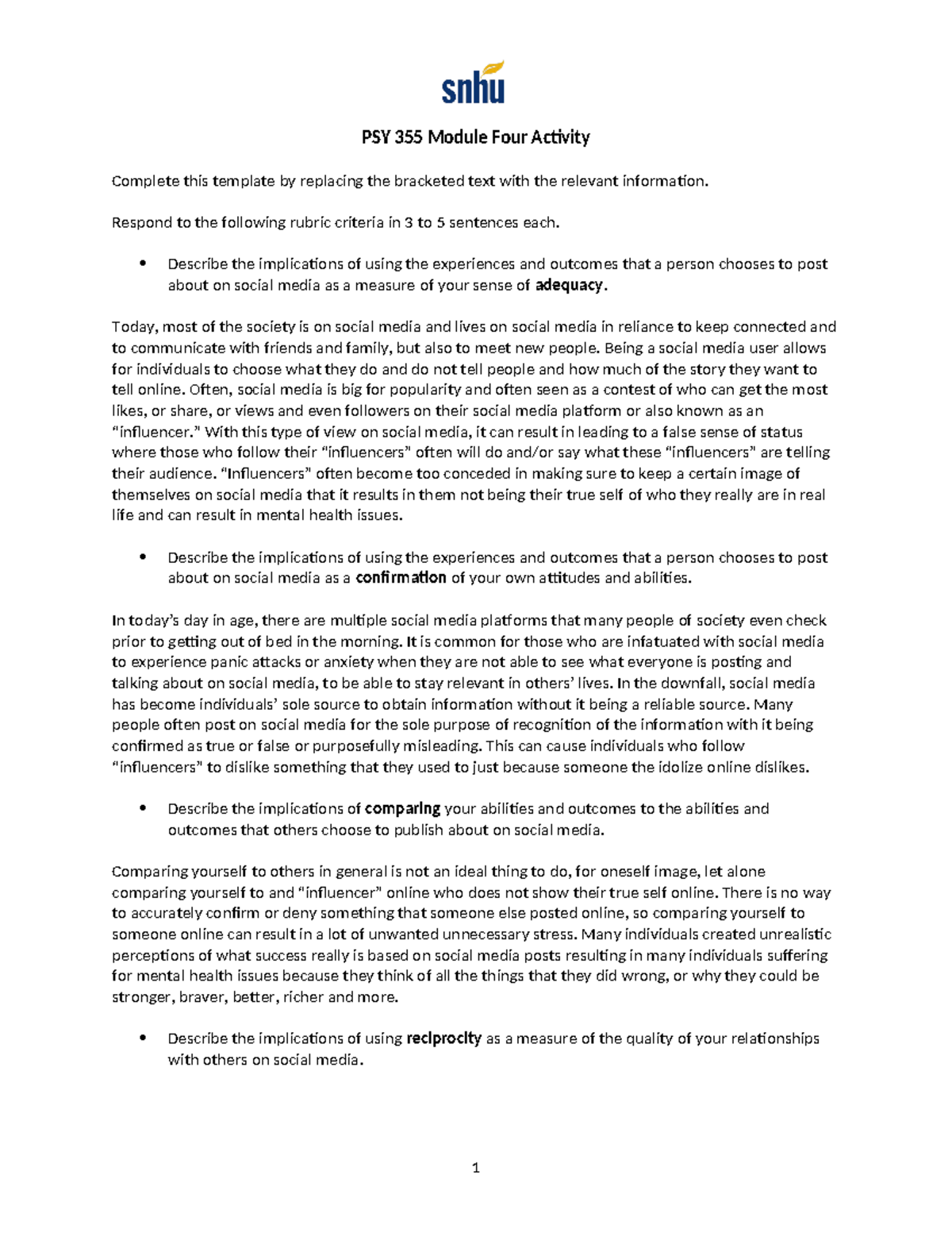 PSY 355 Module Four Activity - PSY 355 Module Four Activity Complete ...