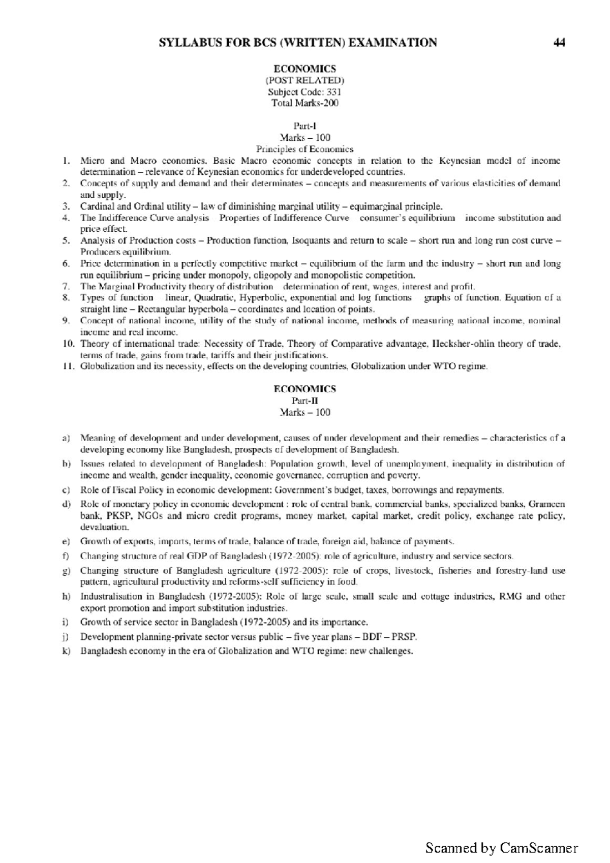 BCS (Written) Economics (Syllabus & 35-38 Questions) - SYLLABUS FOR BCS ...