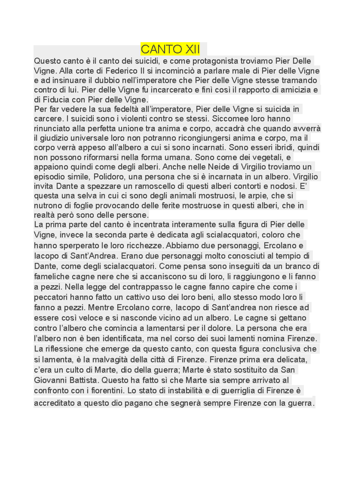 Canto XII - Riassunto - CANTO XII Questo canto è il canto dei suicidi ...