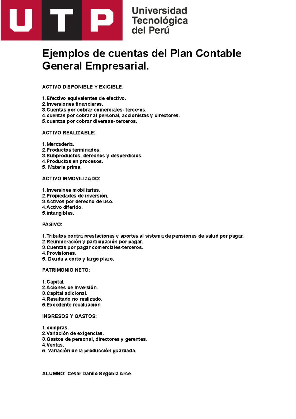 Ejemplos de cuentas del Plan Contable General Empresarial 1 - ACTIVO ...