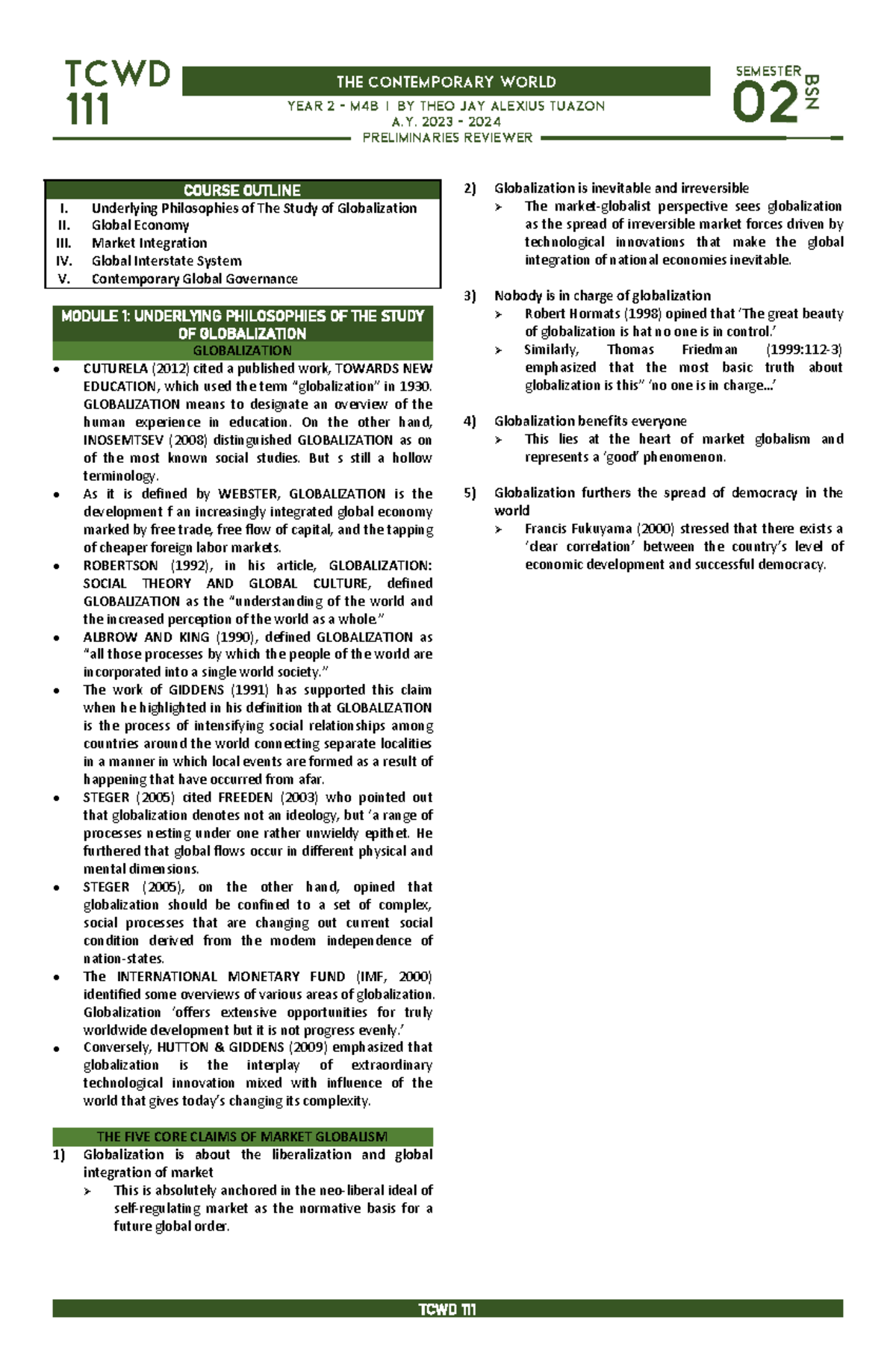 Prelims-TCWD111 - PRELIMINARIES REVIEWER TCWD 111 TCWD 02 SEMESTER THE ...