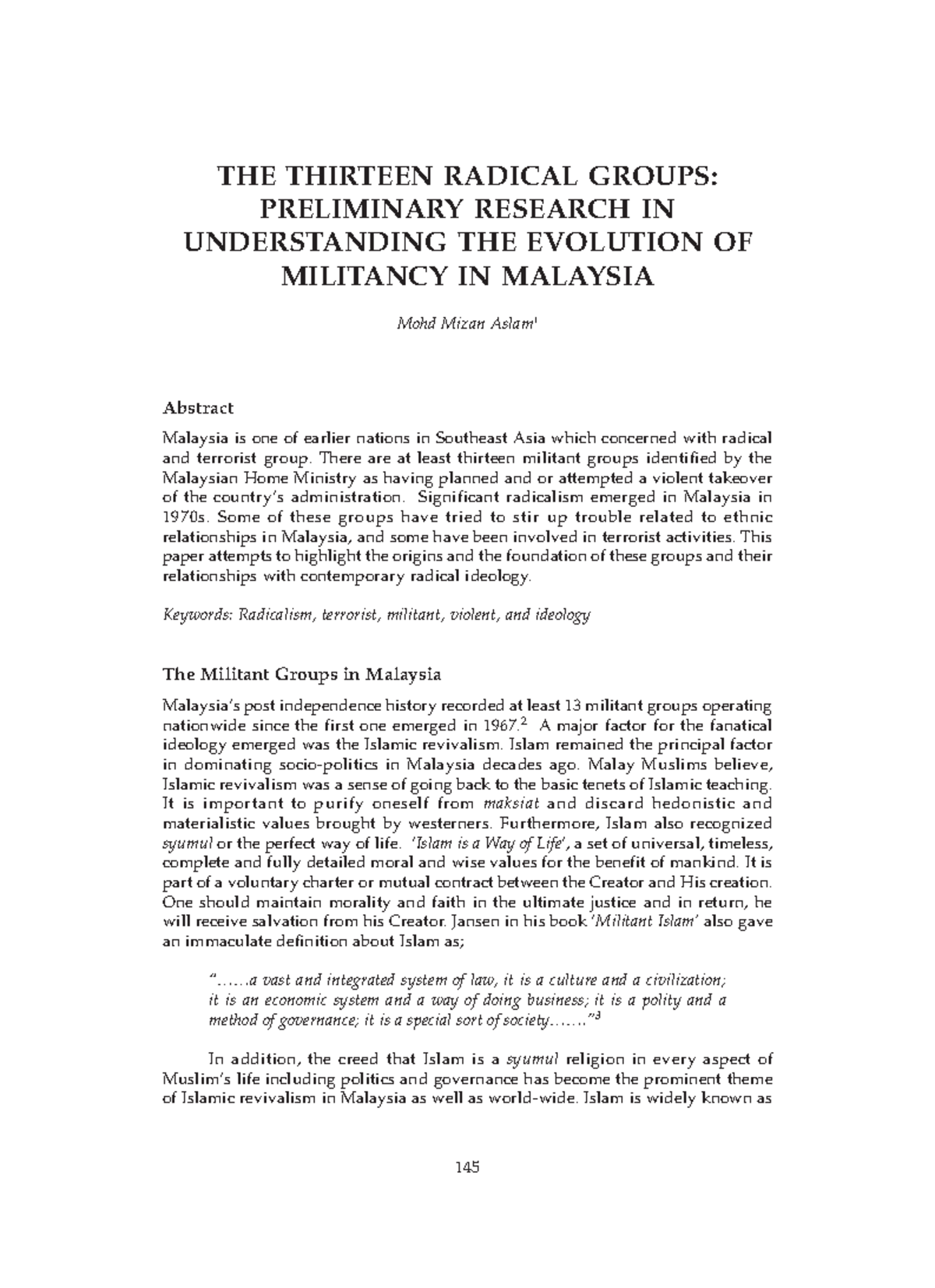 THE Thirteen Radical Groups Preliminary Research IN Understanding THE ...