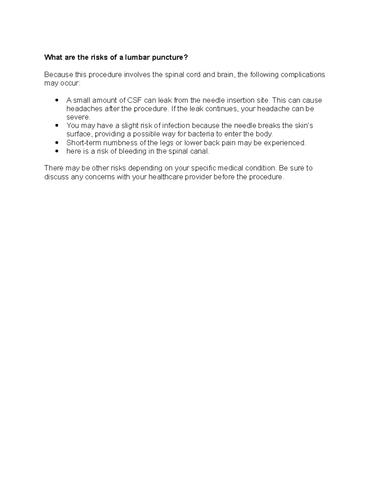 What are the risks of a lumbar puncture - What are the risks of a ...