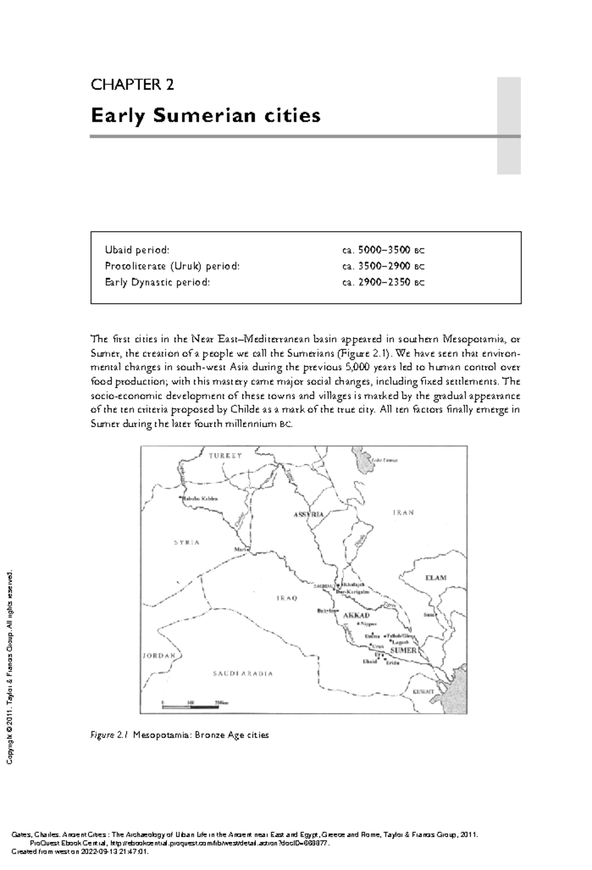 Ch2 - Chapter 2 for readings - CHAPTER 2 Early Sumerian cities The ...