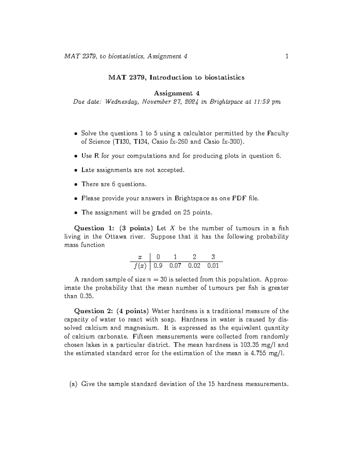 Hw4-MAT2379-fall - MAT 2379, Introduction to biostatistics Assignment 4 ...