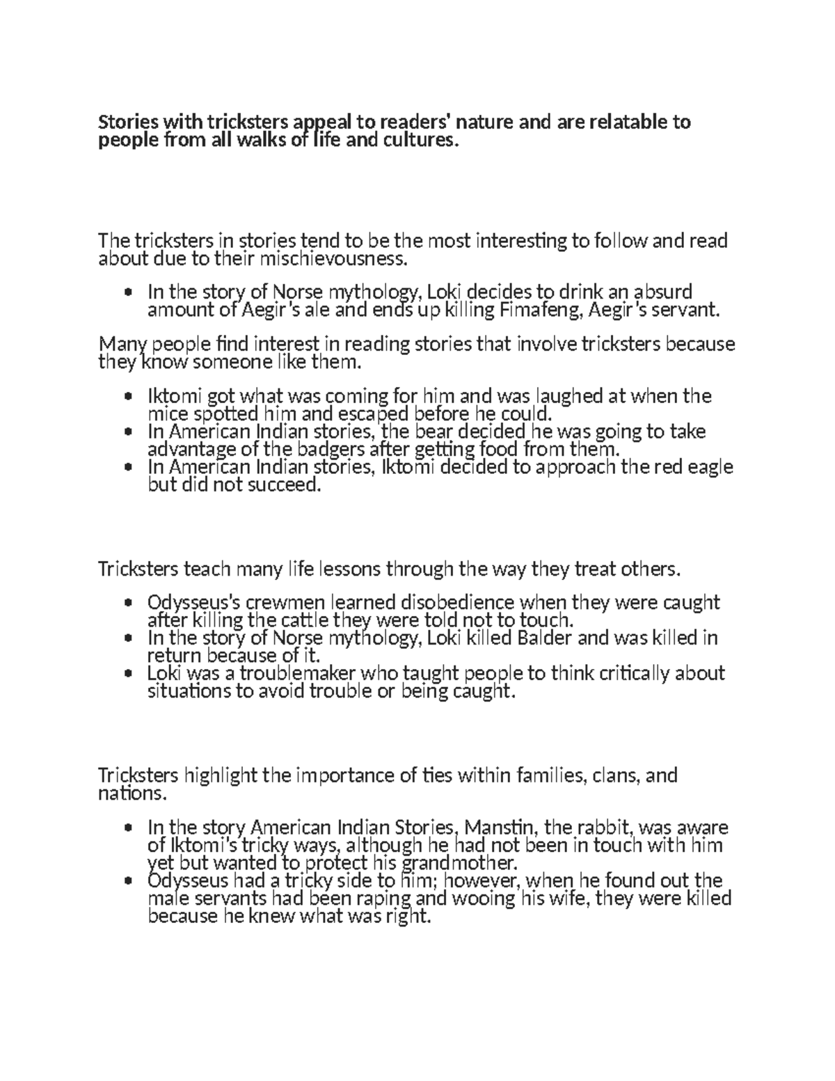 Short assignment - Stories with tricksters appeal to readers' nature ...