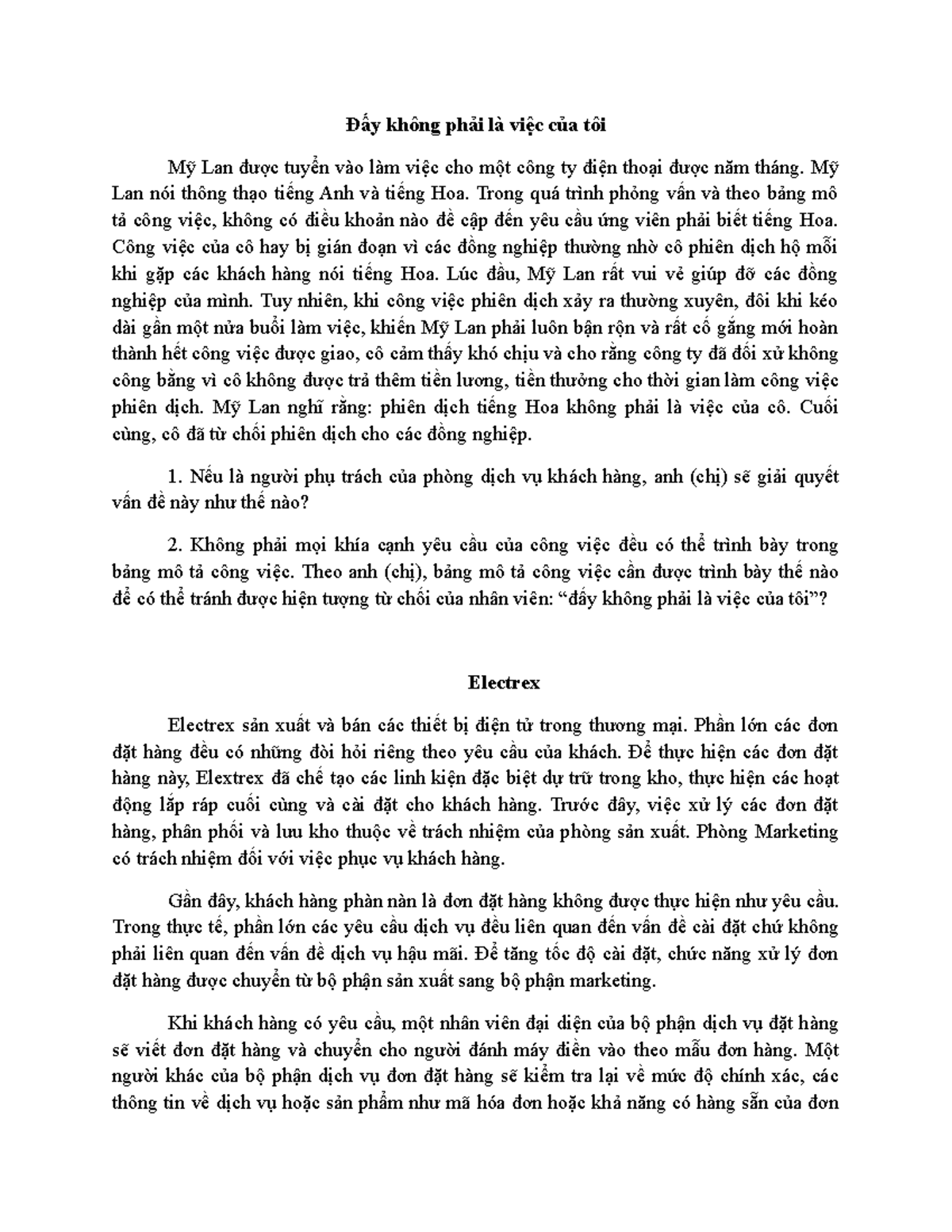 Chuong 3- PHAN TICH CONG VIEC - BAI TAP TINH Huong - Đấy không phải là việc của tôi Mỹ Lan được ...