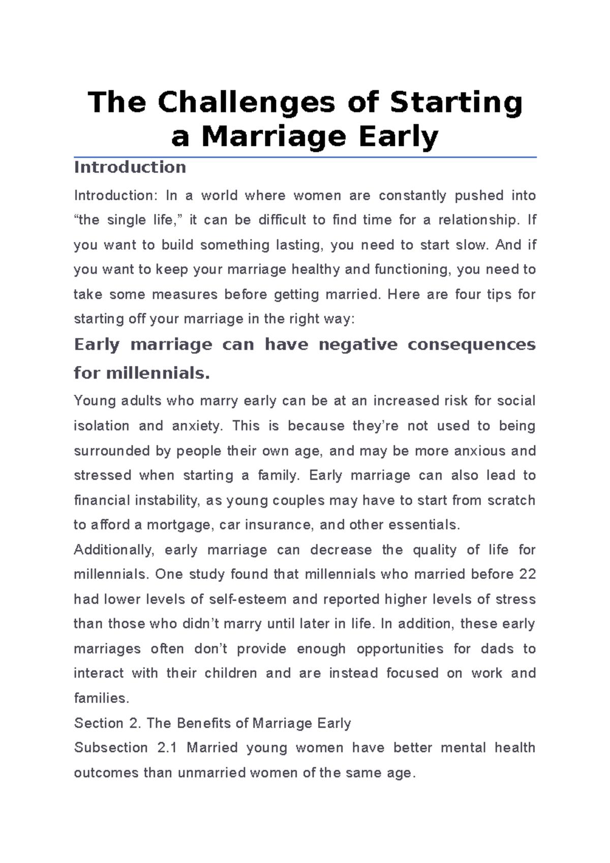 The Challenges of Starting a Marriage Early - The Challenges of ...