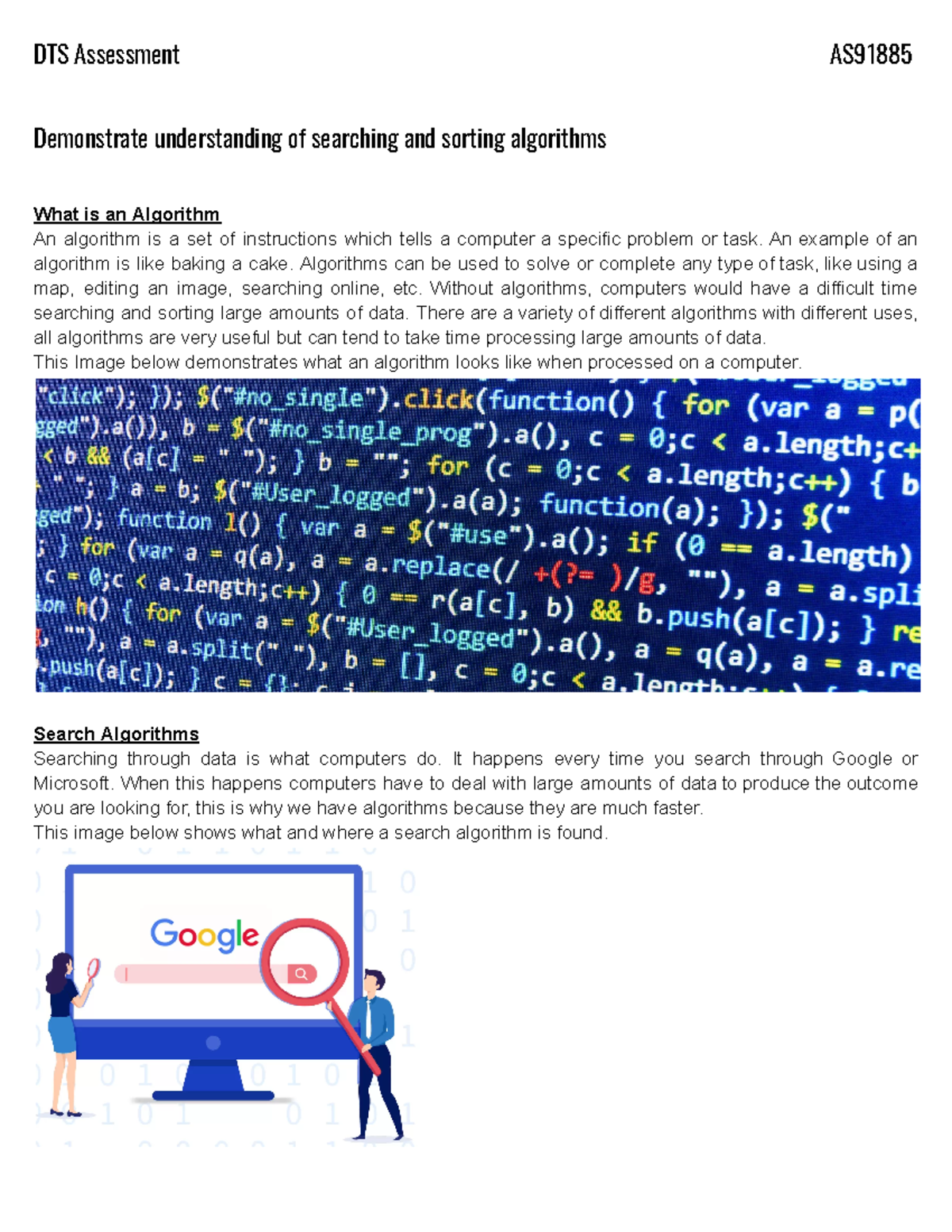 DTS Assesment Algorithms - DTS Assessment AS Demonstrate understanding ...