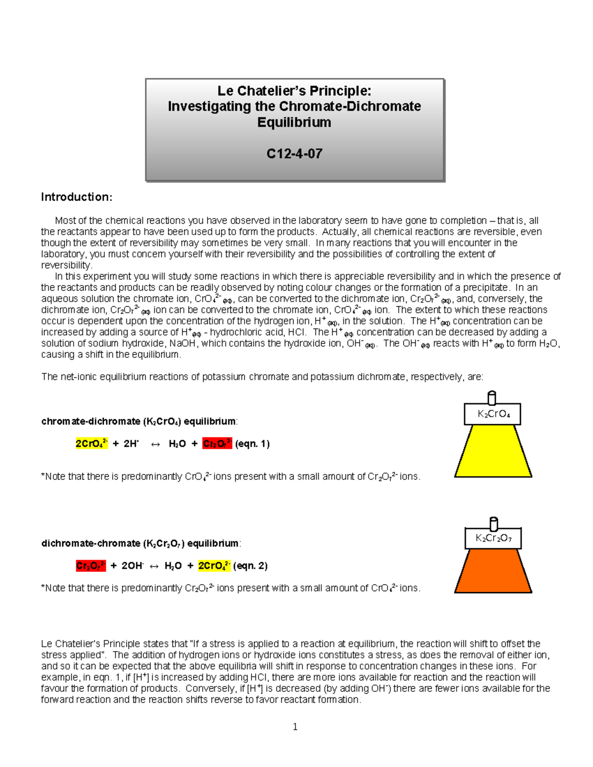 Le Chatelier's Principle - Chromate-Dichromate - C12-4-07 ...