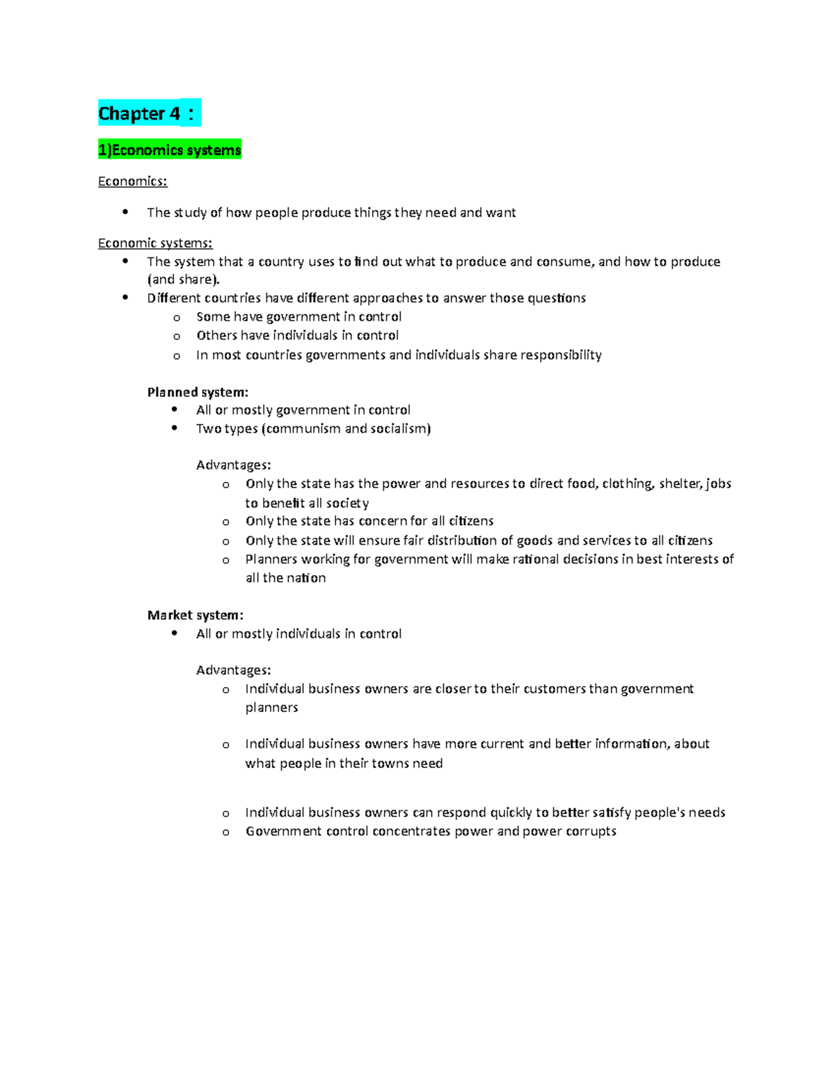 Chapter 4 - Week 4 - Chapter 4： 1)Economics systems Economics: The ...