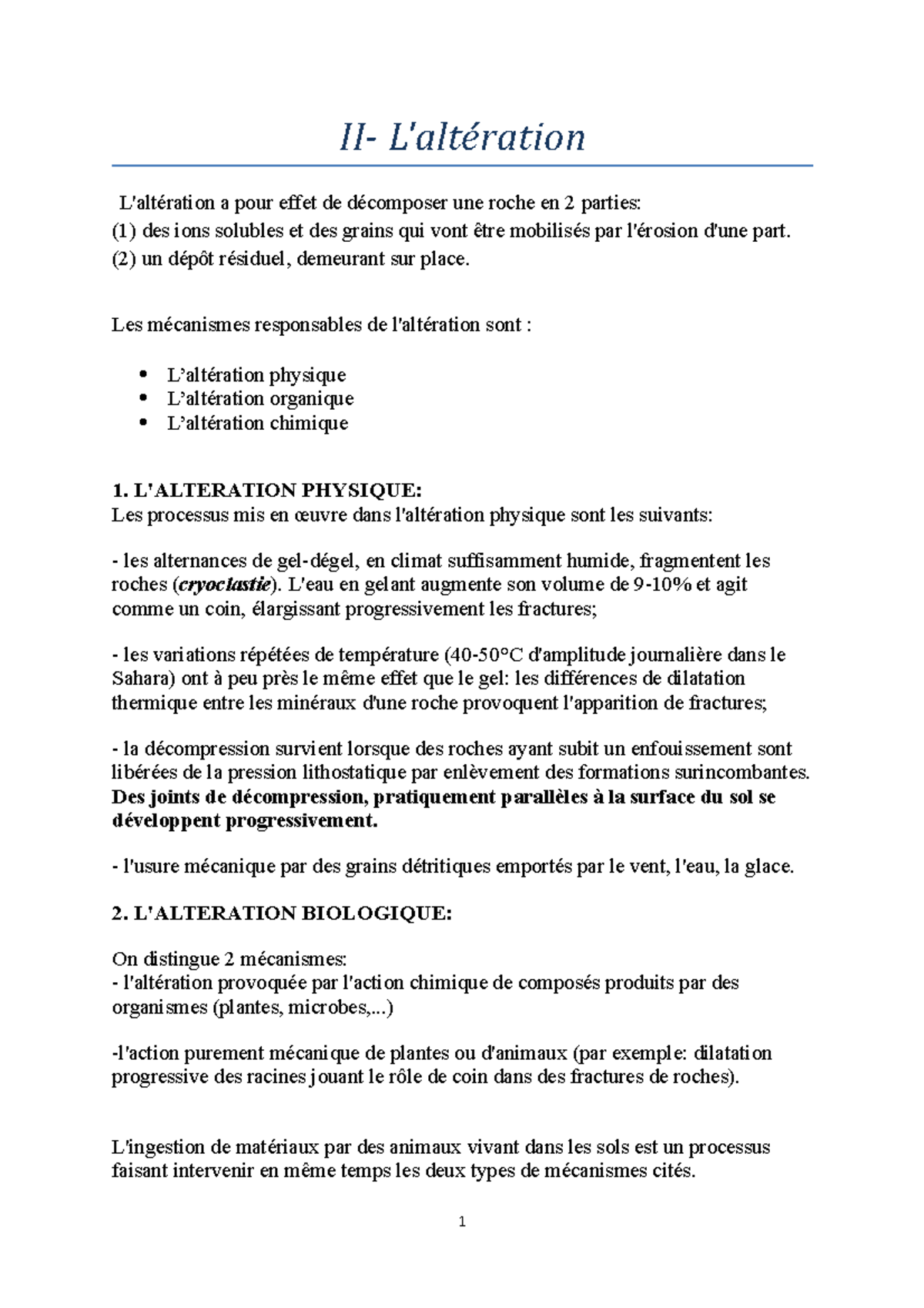 Cours du géodynamique externe - L altération - II- L'altération L ...