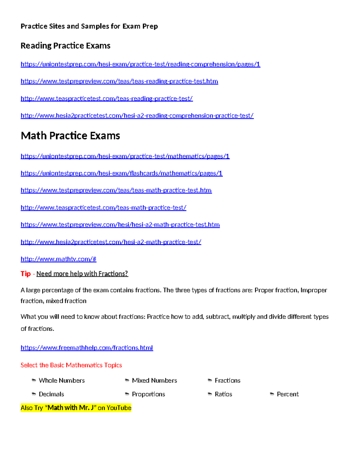 Practice Sites and Samples for Exam Prep 3 - Practice Sites and Samples ...