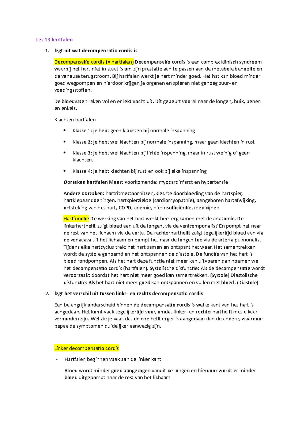 Les 13 hartfalen - Les 13 hartfalen 1. legt uit wat decompensatio ...